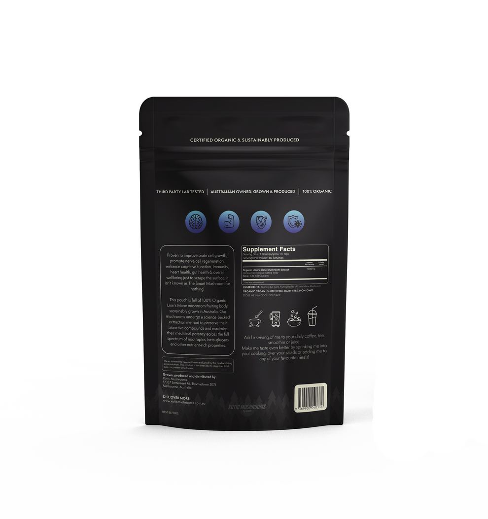 Organic Lions Mane 12:1 Extract Powder | 100% Fruit Bodies – Xotic ...