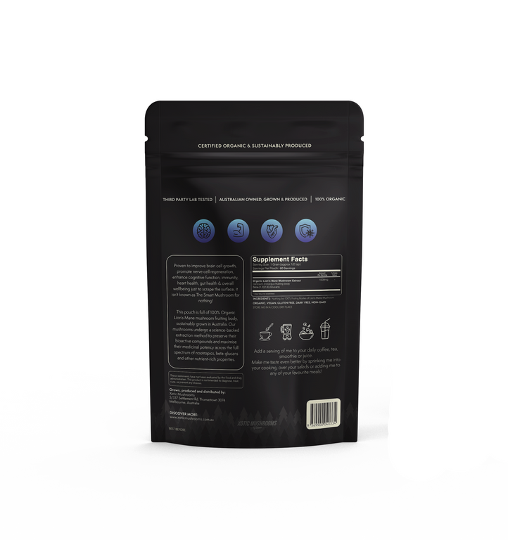 Lions Mane Organic Freeze Dried Extract Powder | 100% Fruit Bodies 15 ...